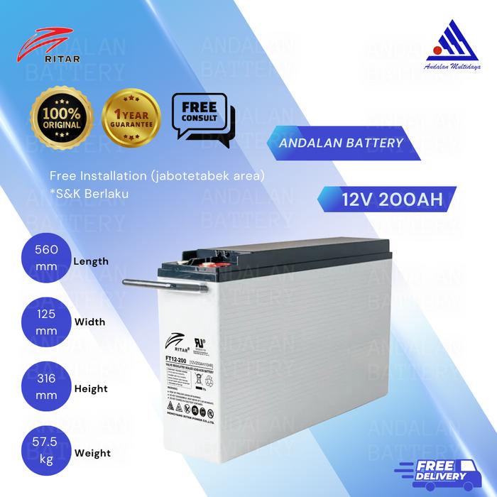 Jual Baterai UPS Rectifier Ritar FT 12V 200Ah Batere Telecom - Kota ...