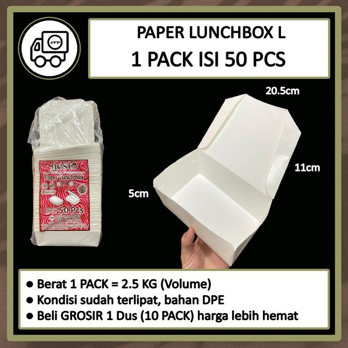 Jual Paper Lunch Box L Putih Kotak Makan Kertas Food Grade isi 50 pcs ...