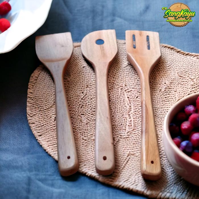 Jual Sutil kayu Sodet kayu Spatula Kayu set 3 pcs panjang 35 cm - Kota ...