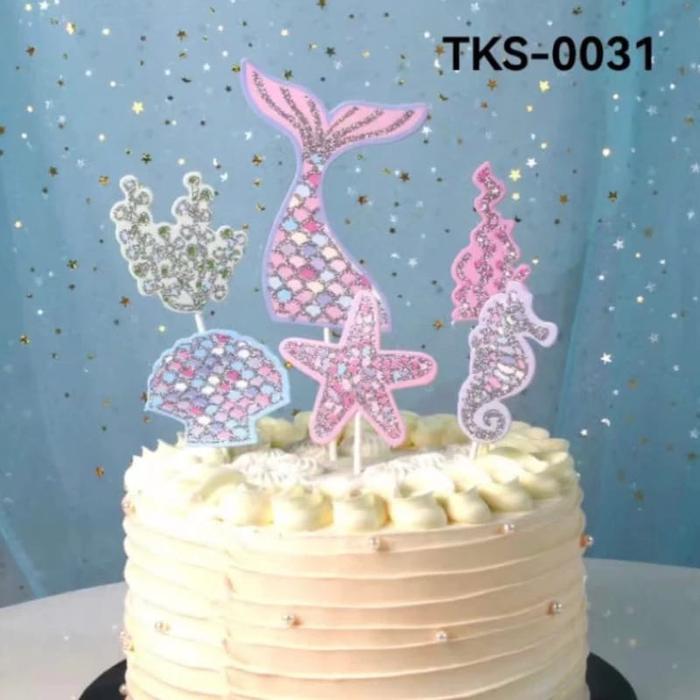 Jual TKS31 - Hiasan Kue Cake Topper Kertas Ekor Mermaid Set (6pcs ...