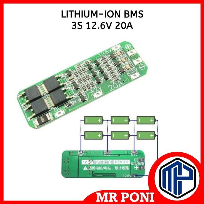 Jual 3S Li-ion Lithium 18650 BMS Battery Charger Board Module | 12V 20A ...