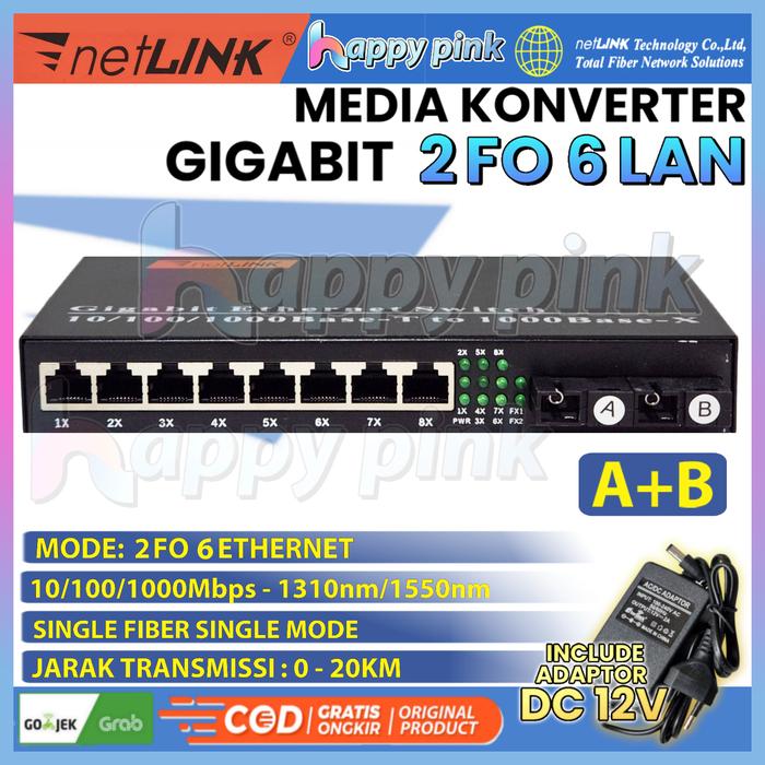 Jual Media Converter Gigabit 2 FO 8 LAN Fiber Optic Ethernet Switch Netlink - Jakarta Pusat ...