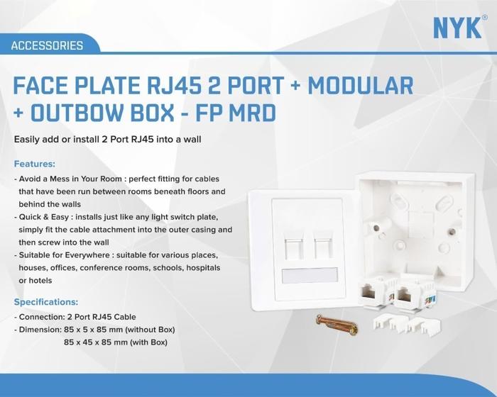 Jual Face plate outbow rj45 nyk 2 port with modular - Faceplate lan out ...