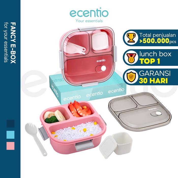 Jual ecentio Kotak Makan 3 Sekat Anti Tumpah Lunch Box 1100ml BPA Free - Kab. Bekasi - ecentio ...