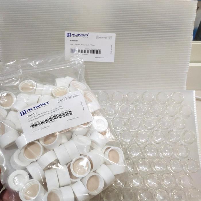 Jual Sample Vial 20 ml Storage Vial Clear with Cap & PTFE Septa - Kota ...