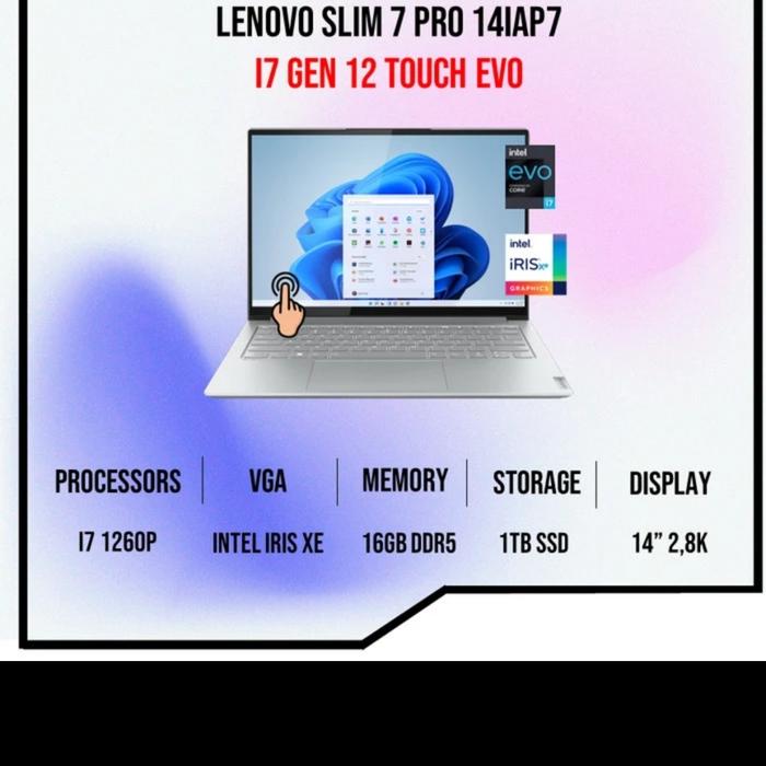 Jual Lenovo Ideapad Slim 7 Pro i7 1260P 16GB 1TB 14inc TOUCH QHD IPS 2.8K - Jakarta Utara ...