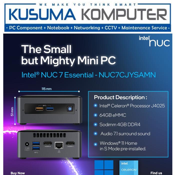 Jual Intel NUC7 NUC7CJYSAMN WINDOWS 11 / 4GB RAM / eMMC 64GB / SSD ...