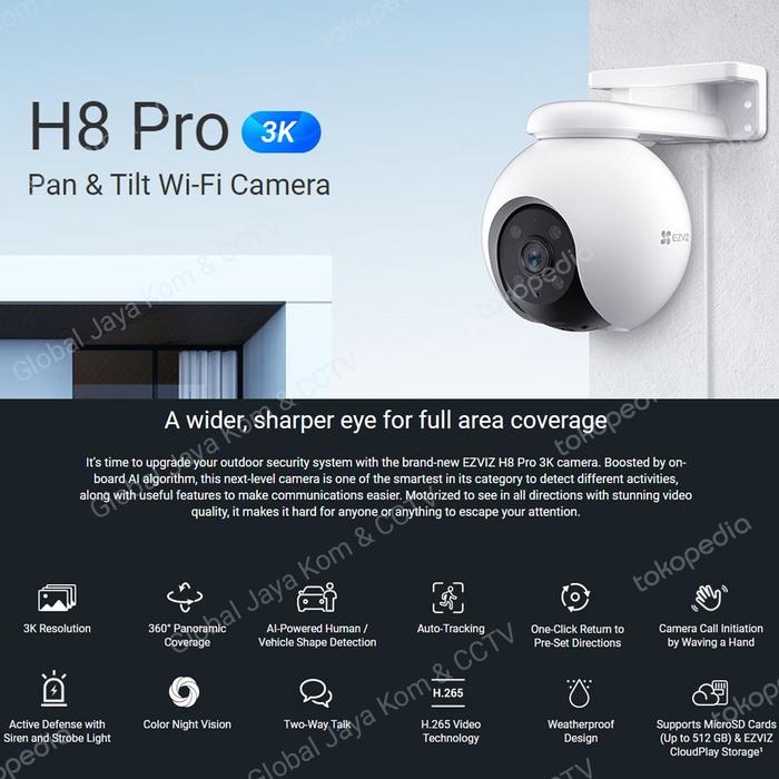 Jual Ezviz H8 Pro 3k 5mp Pan Tilt 360â° Outdoor Two Way Talk Color ...