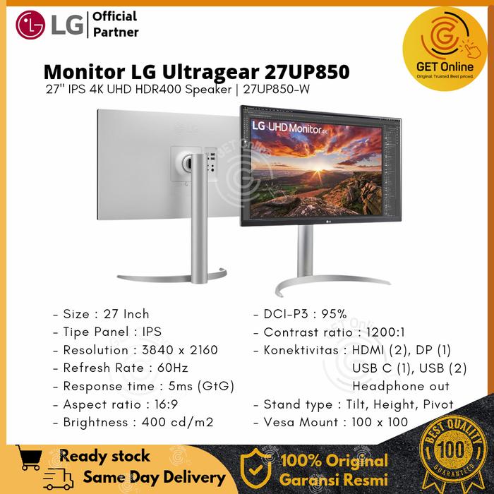 Jual Monitor LED LG 27UP850 27" IPS UHD 4K HDR400 HDMI DP USB-C ...