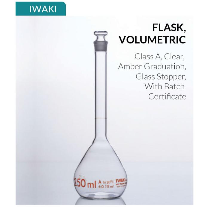Jual VOLUMETRIC FLASK 2000mL Class A.Clear, Glass Stopper.Amber Grad. IWAKI - Kab. Bekasi ...