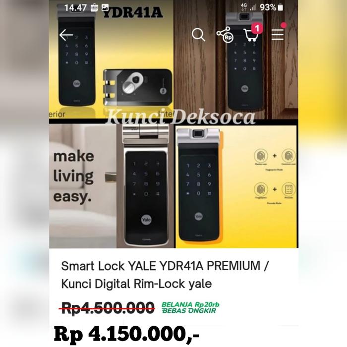 Jual Smart Lock YALE YDR41A PREMIUM / Kunci Digital Rim-Lock yale ...