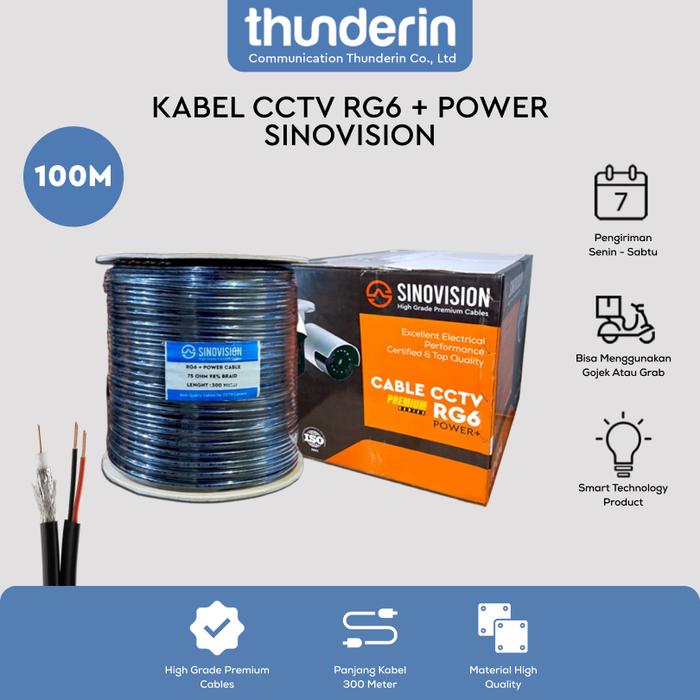 Jual Kabel Coaxial CCTV Sinovision RG6 Plus Power 300M / 100M - 100 METER - Jakarta Barat ...