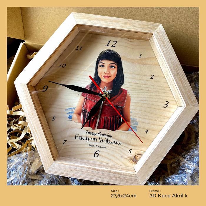 Jual Jam Lukis Foto Kayu Aesthetic Custom Sketsa Wajah ( Hexagonal ...
