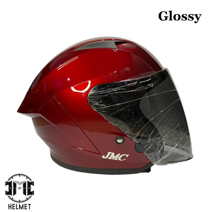 Promo Helm JMC Half Face Premium Edition Clear Visor Maroon Glossy ...