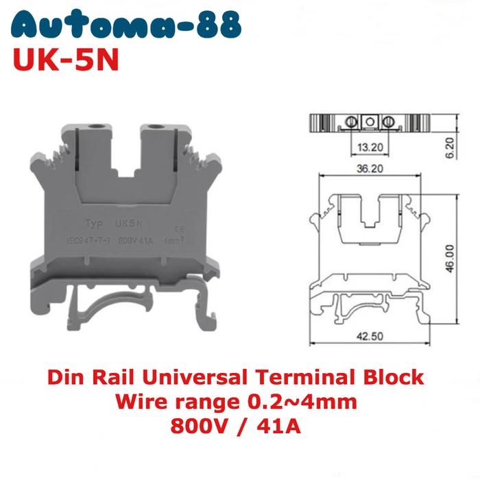 Jual UK-5N Universal Terminal Block Din Rail (0.2-4mm) 800V/41A UK5N ...