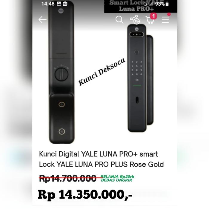 Jual Kunci Digital YALE LUNA PRO+ smart Lock YALE LUNA PRO PLUS Rose ...