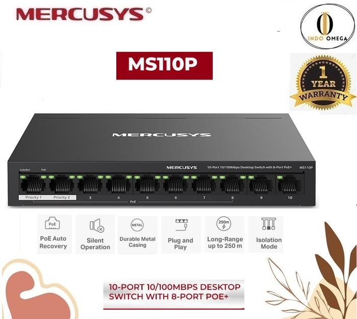 Jual MERCUSYS MS110P 10-Port 10/100Mbps Desktop Switch with 8-Port PoE+ ...