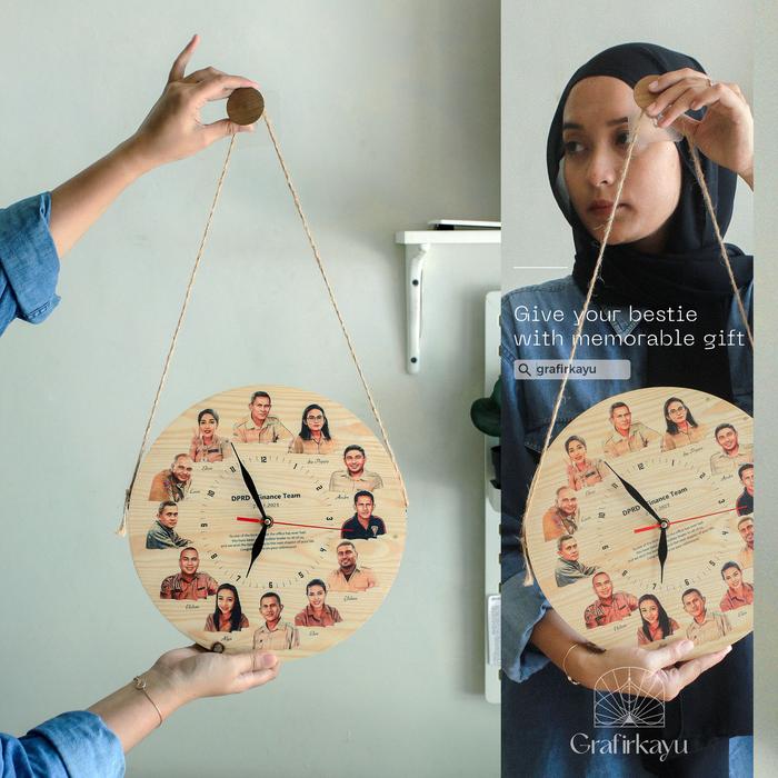 Jual Jam dinding Kayu Aesthetic custom foto sketsa karikatur wajah ...
