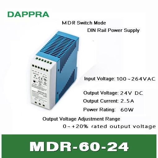 Jual MDR-60-24 24V 2.5A 60W AC ke DC Industrial DIN rail power supply ...