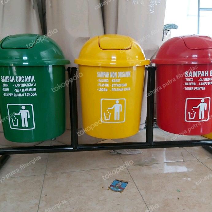 Jual tempat sampah outdoor 3 pilah kapasitas 50 liter model bulat 3 ...