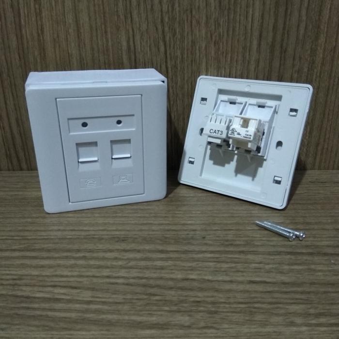 Jual Wall Face plate rj45 2 hold Ethernet + modular cat6 dan Cat3 ...