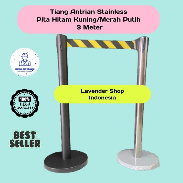 Jual Tiang Antrian Stainless Pita Hitam Kuning / Pembatas Antrian ...