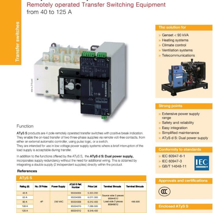 Jual Cos Cos atys motorise 4p 63a Socomec original garansi info lanjut ...