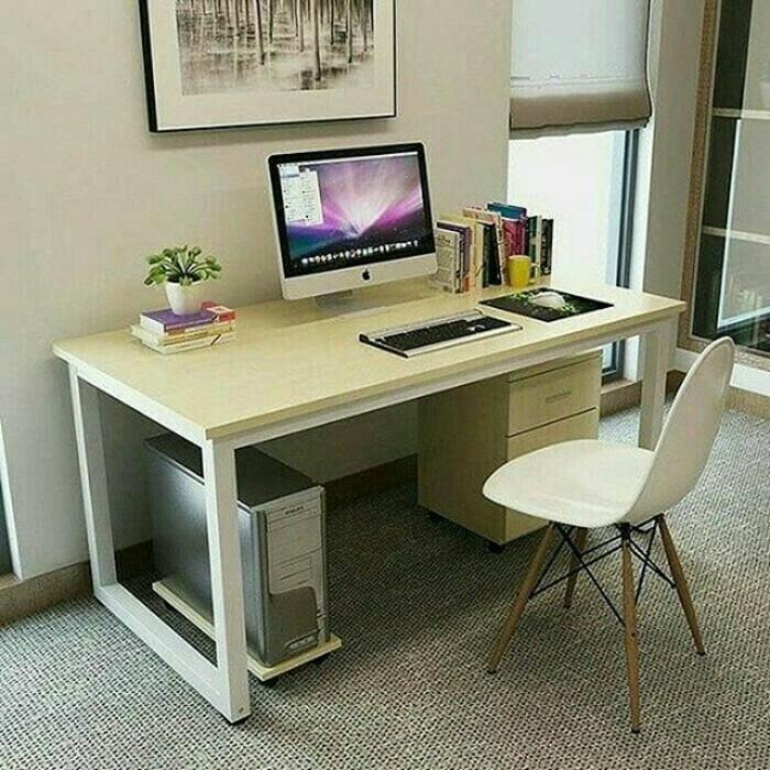 Jual satu set meja kerja + drawer design meja belajar workstation table ...