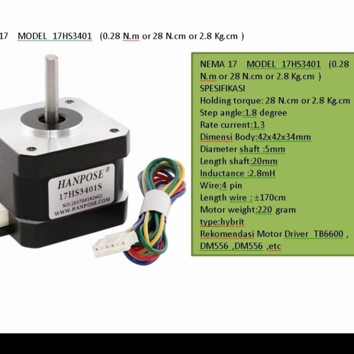 Jual stepper motor Nema 17 stepper motor 17hs3401 1.3 A high torque ...