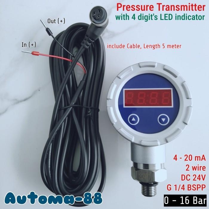 Jual Digital Pressure Indicator 0-16Bar DC 24V 16 Bar Transmitter 4 ...