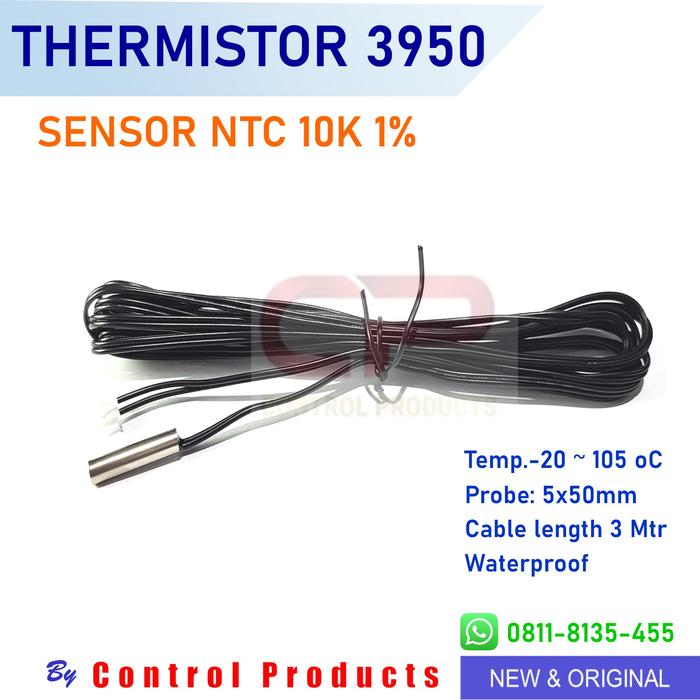 Jual Thermistor temperature sensor NTC 10K 1% 3950 Hitam 3m waterproof - Jakarta Barat ...