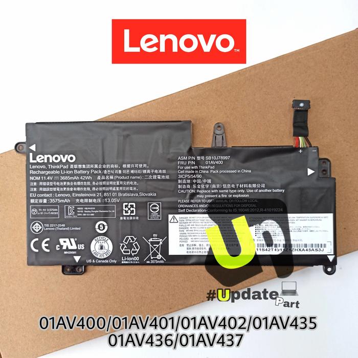 Jual Baterai Lenovo Thinkpad S2 1st 2nd Gen 01AV400 01AV435 01AV436 ...