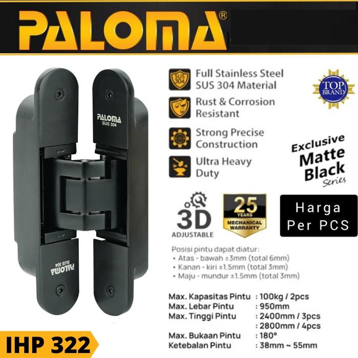 Jual IHP 322 PALOMA INVISIBLE HINGE CONCEALED ENGSEL TANAM PINTU BLACK ...