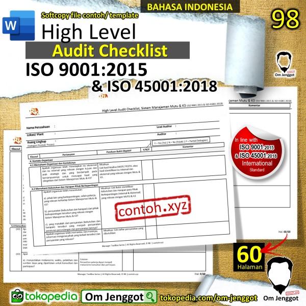 Jual High Level Audit Checklist ISO 9001:2015 & ISO 45001:2018 ...