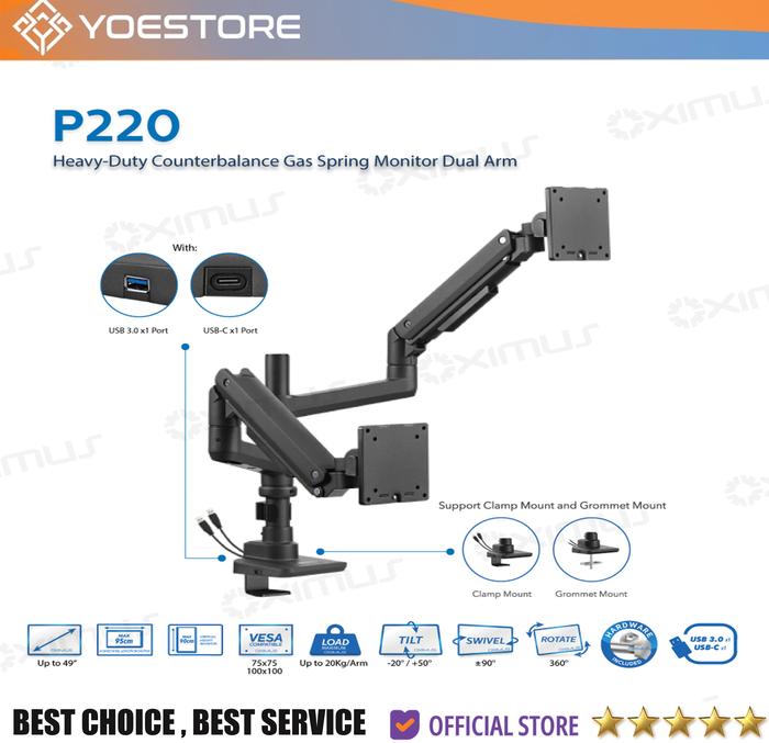 Promo Heavy-Duty Counterbalance Gas spring Monitor Dual Arm OXIMUS P220 ...