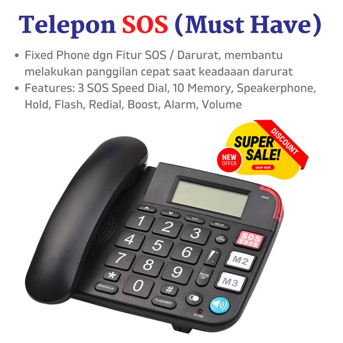 Promo SOS Phone - Telepon Rumah + Kantor Non Cordless PSTN Telpon SOHO ...