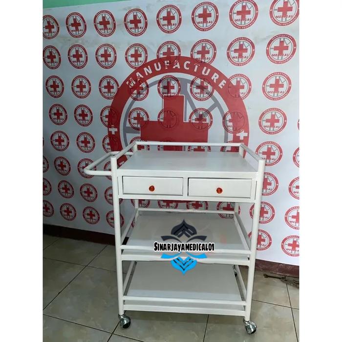 Jual Trolly instrumen 3 rak laci besi / Trolly instrumen besi / Trolley ...
