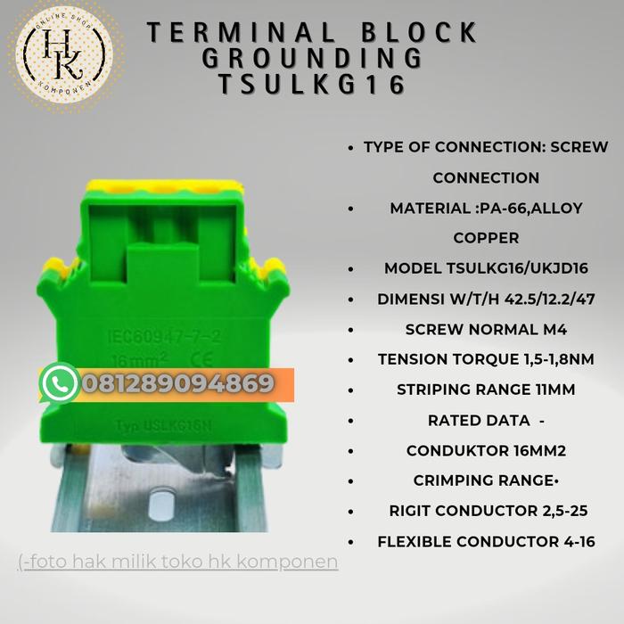 Jual Terminal block dinrel grounding 16mm TSULKG16 UKJD16 Kuning-hijau ...