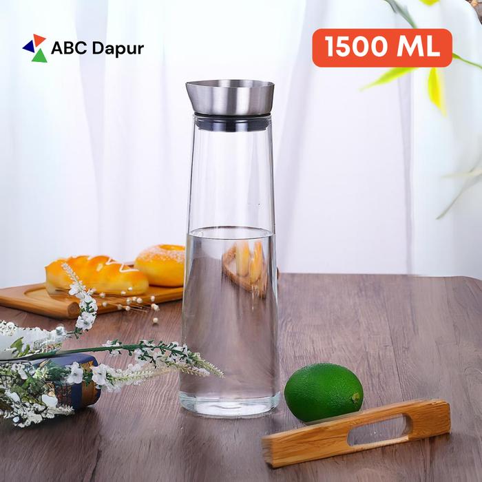 Jual Botol Kulkas Pitcher Teko Kaca Tutup Stainless Steel 1500 ML ...