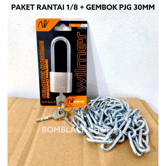 Jual Paket Rantai Besi Kapal 1/8 mm + Gembok 30 mm Panjang - Paket 1 ...