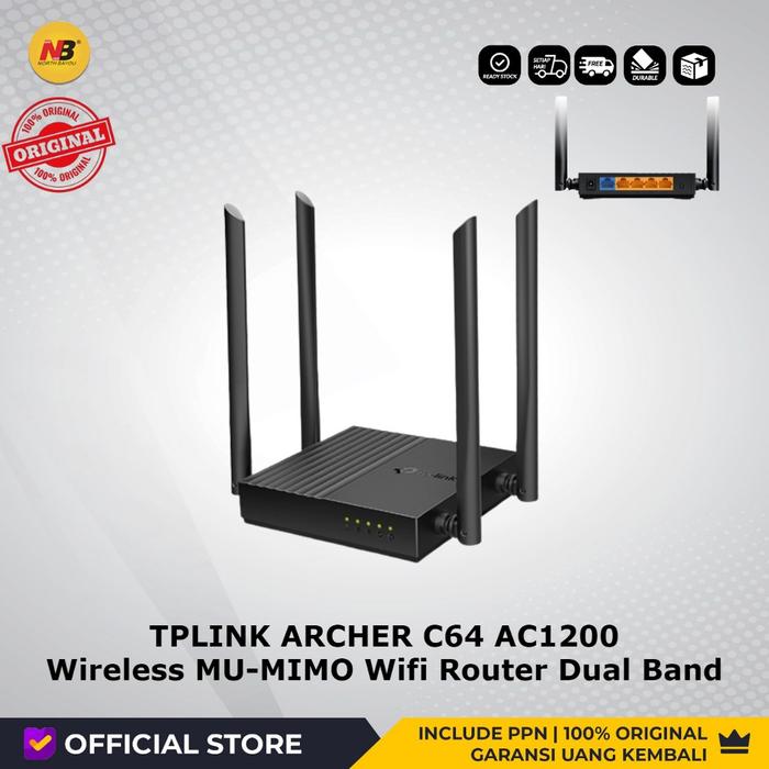 Jual TPLINK ARCHER C64 AC1200 Wireless MU-MIMO Wifi Router Dual Band ...