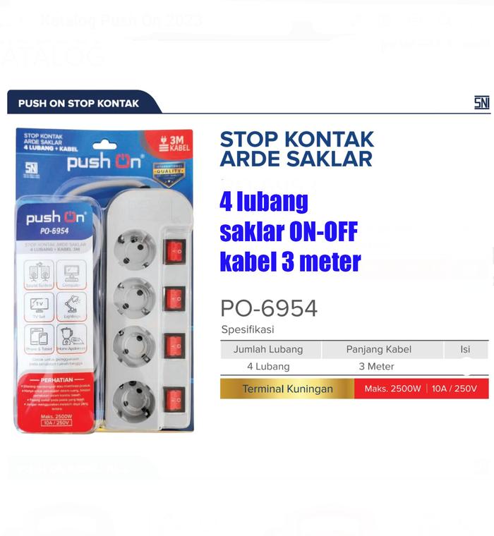 Jual Push On PO-6954 Stop Kontak Arde Saklar 4 Lubang Kabel 3M mirip ...
