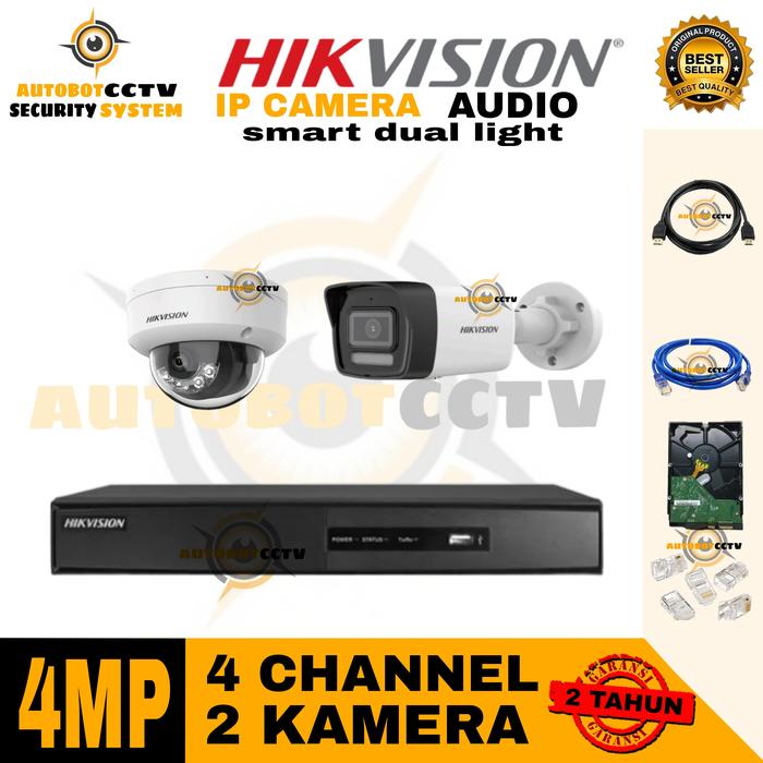 Jual PAKET CCTV IP CAMERA HIKVISION 4MP AUDIO 2 CAMERA 4 CHANNEL IP CAM ...