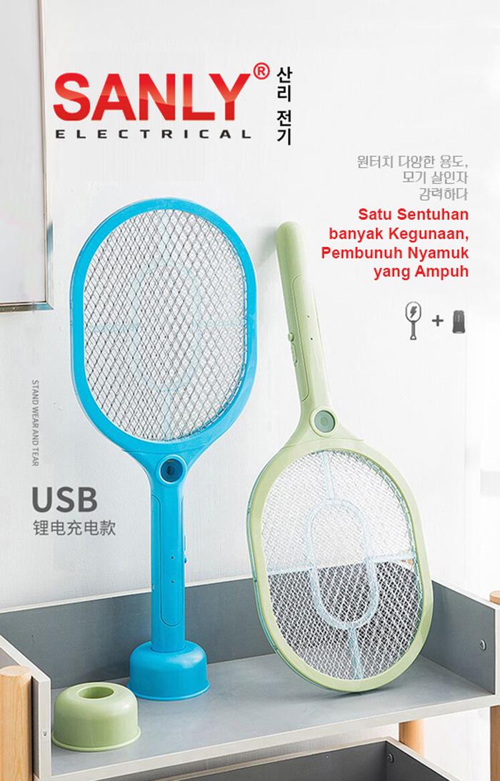 Promo SANLY 전기 같은 Raket Nyamuk Batterai 18650 1200W KOREA TECH 2 IN 1 ...