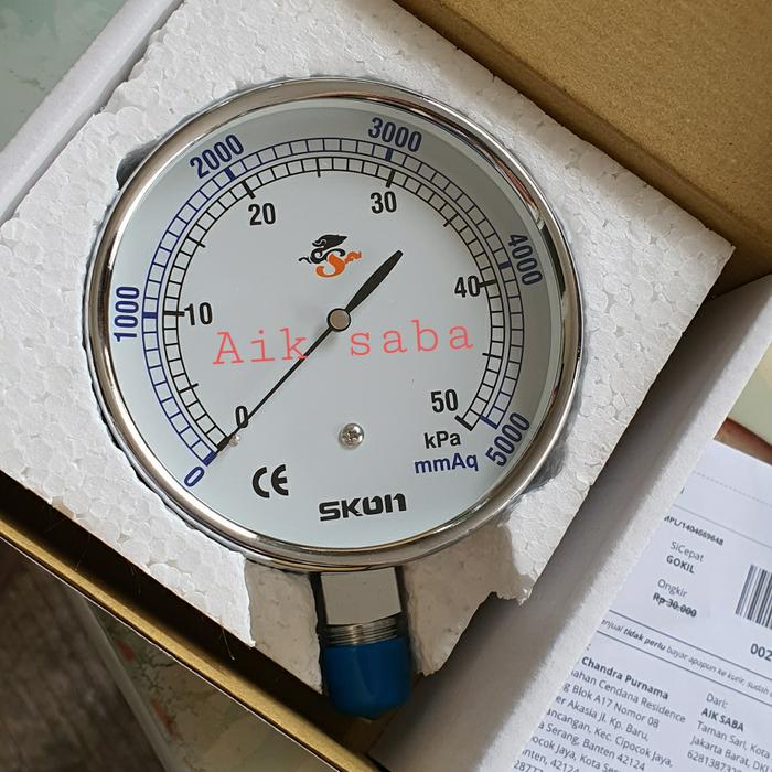 Jual skon Low pressure gauge 5000 MMAq 50 kpA 21/2" inch/pressure gauge ...