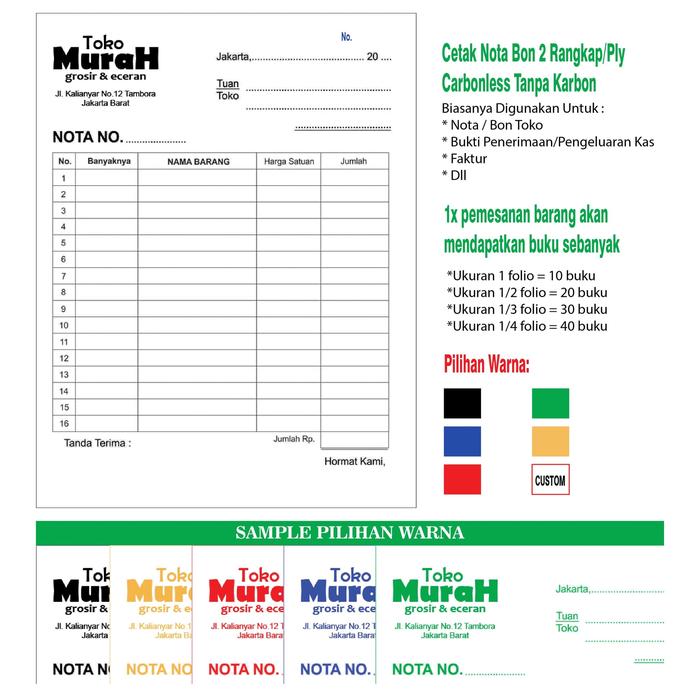 Jual Cetak Bon / Nota / Invoice AT, 3 Rangkap + nomorator - Jakarta ...