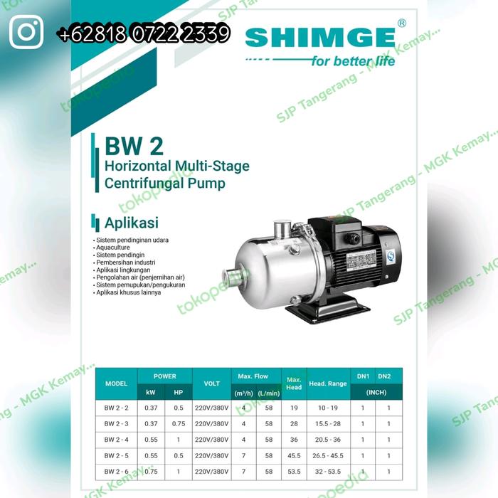 Jual POMPA AIR PENDORONG HORIZONTAL MULTI STAGE BW 2-6 SHIMGE 1Hp 380v ...