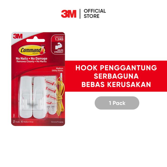 Jual 3M Command Medium Utility Hook, 17001, Menahan hingga 1.3kg, 1 pak - Kab. Tangerang - 3M ...