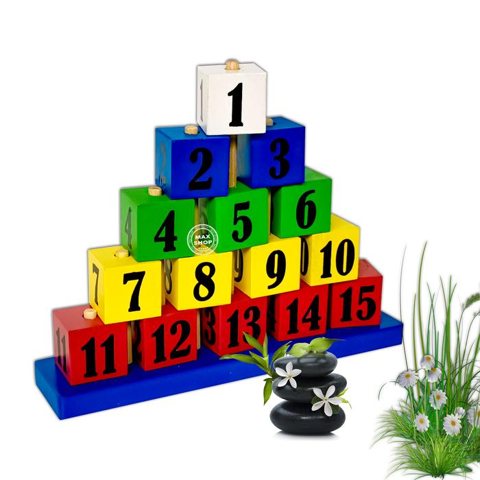 Jual Mainan Kayu Edukasi Balok Susun Piramid Piramida Warna Angka Di ...