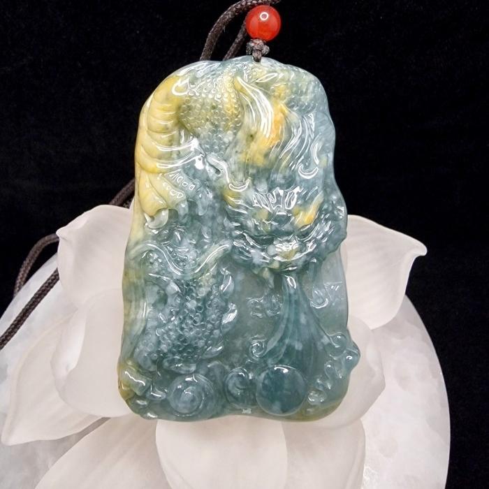 Jual Liontin Batu Giok Jade GoldBlueWater Naga Dragon Myanamr HQ 62mm ...